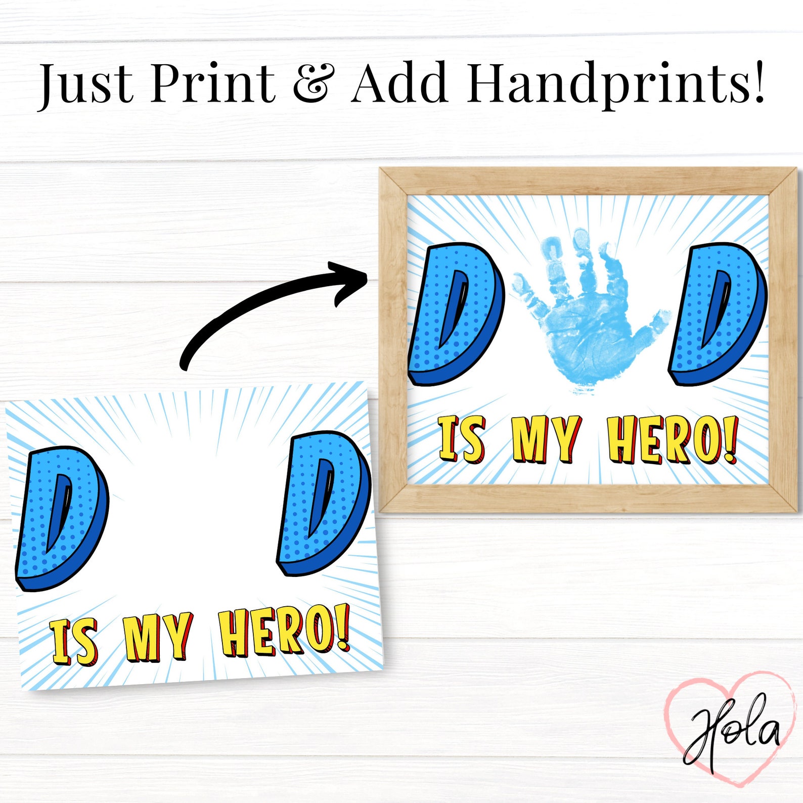 Handprints Father's Day Gift, Custom Dad is My Hero Comic Book Theme ...