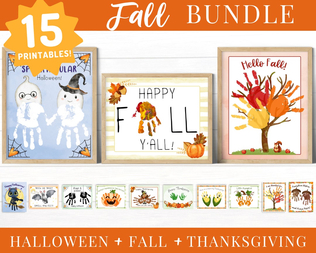 Fall Handprint Crafts Bundle, Preschool Printable Set, Easy Toddler Art ...