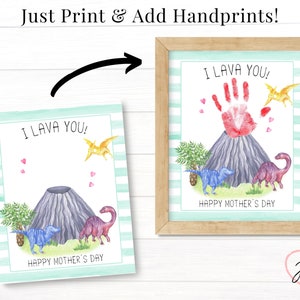 Toddler Dinosaur Gift for Mom, I Lava You Volcano Handprint Art ...