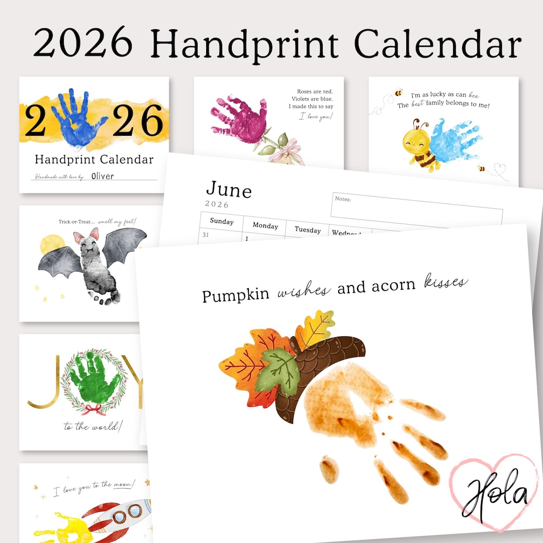 2026 Printable Handprint Calendar, Digital Download Set With 12 Months ...