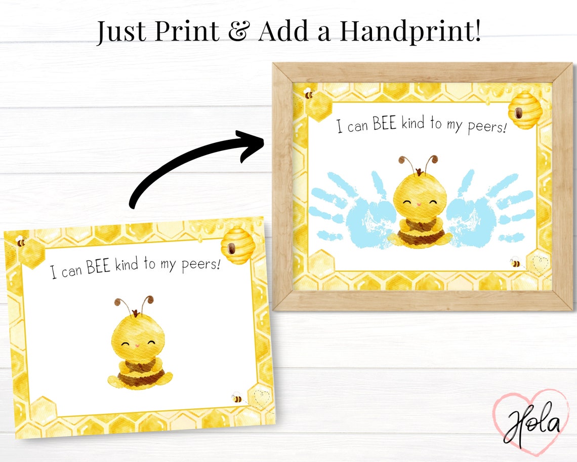 Preschool Kindness Craft, I Can Bee Kind Handprint Art, Toddler Project ...