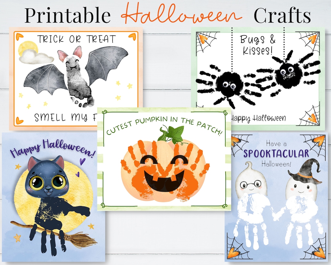 Halloween Printable Set for Kids, Preschool Handprint Crafts Bundle ...