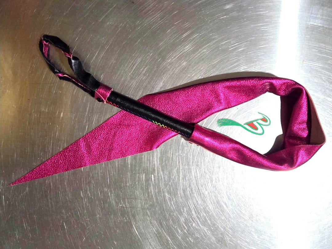 Metallic Pink Dragon Tail Leather Whip With Metallic Black Leather ...