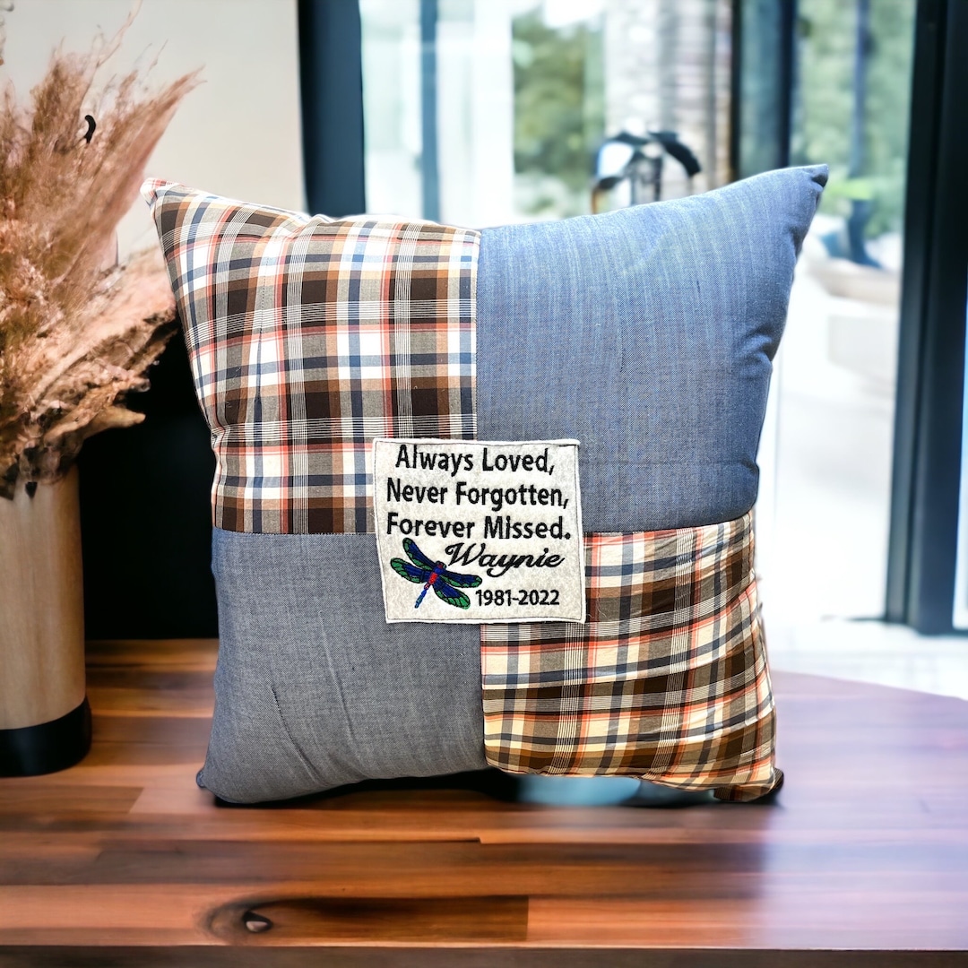 Memory Pillow Made From Shirts, Embroidered Pillow, Loss of Mother ...