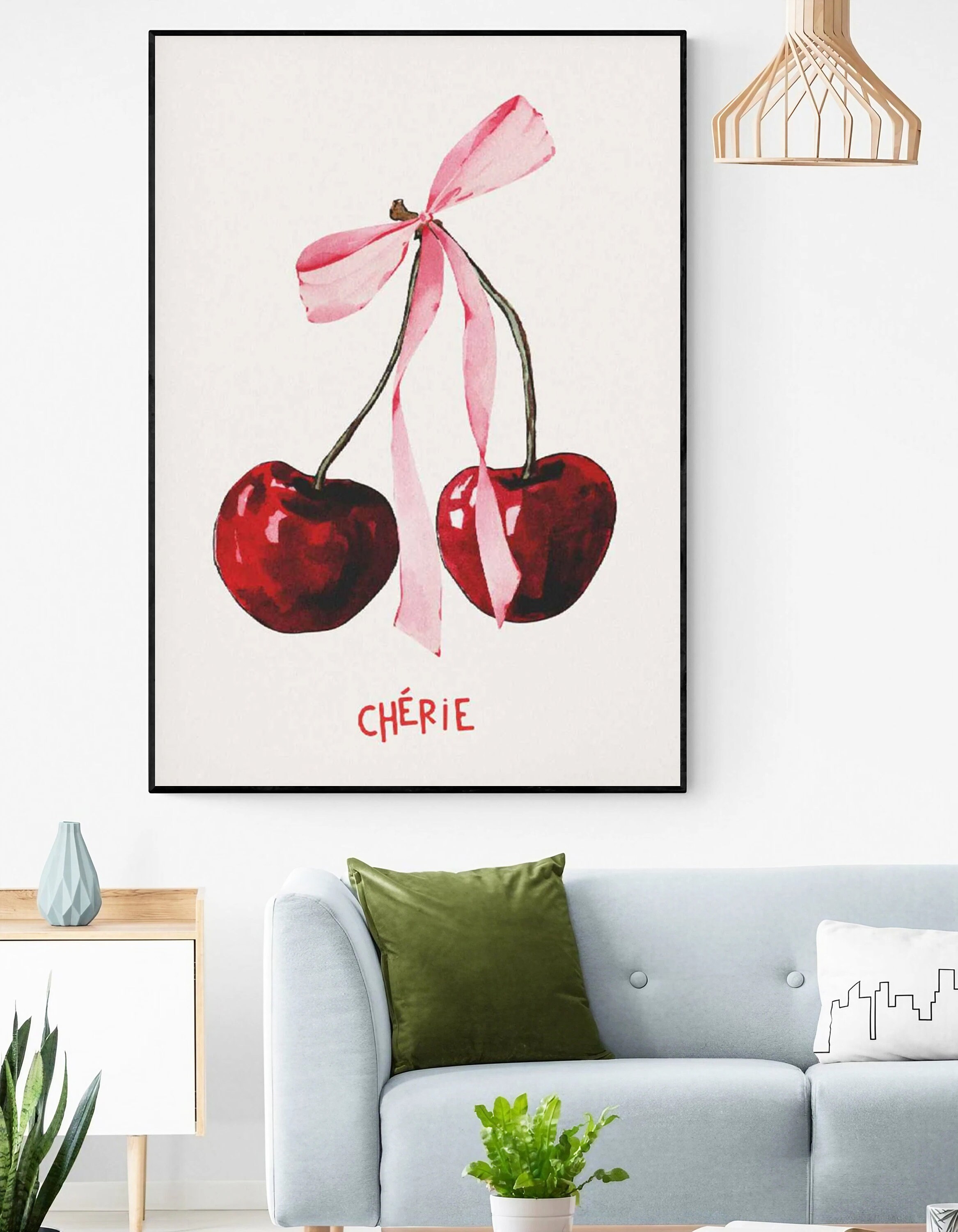 Cherry Wall Print, Hand Drawn Cherry Poster, Cherry Gallery Art, Fruit ...