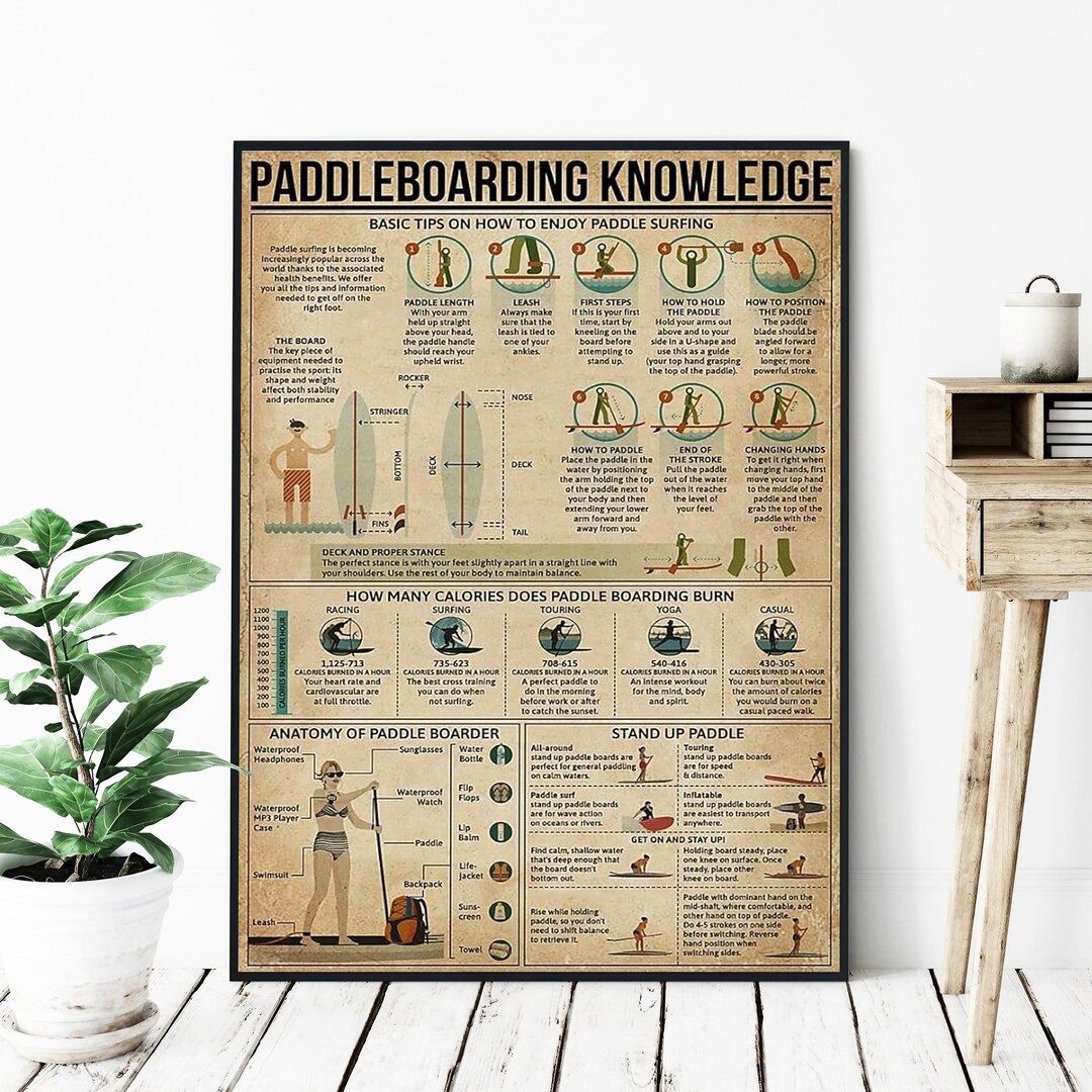 Paddleboarding Knowledge Vintage Poster, Anatomy of Paddle Boarder ...