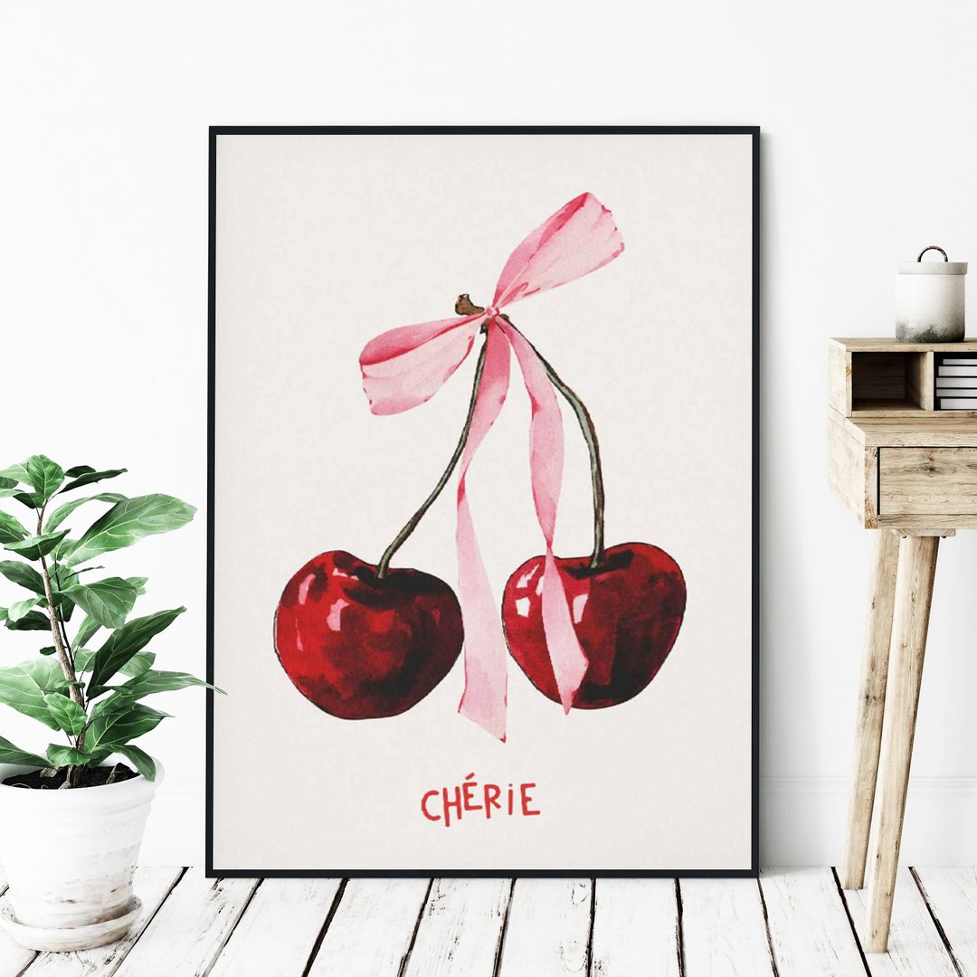 Cherry Wall Print, Hand Drawn Cherry Poster, Cherry Gallery Art, Fruit ...