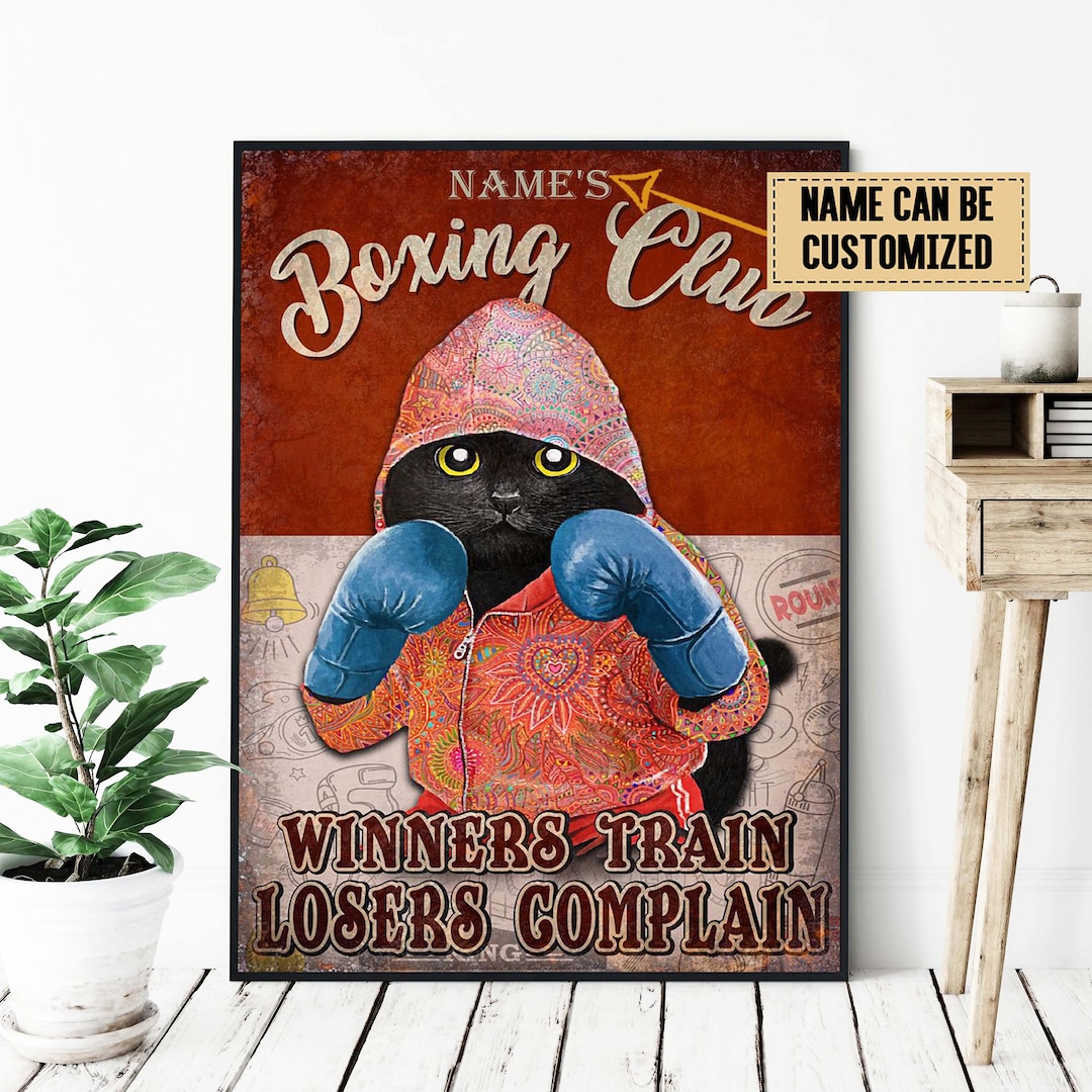 Black Cat Boxing Poster, Personalized Cat Name, Boxing Club, Winners ...