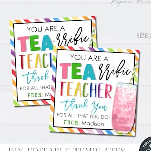 EDITABLE You're Tea-riffic Teacher Appreciation Gift Tag, Teacher ...
