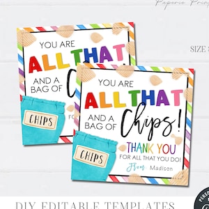 EDITABLE Teacher Appreciation Gift Tag, Chips Teacher Appreciation Tag ...