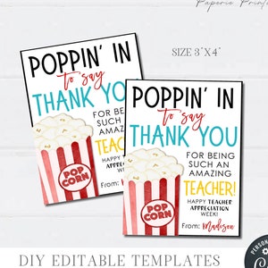 Editable Popcorn Teacher Appreciation Gift Tag (digital Download) # ...