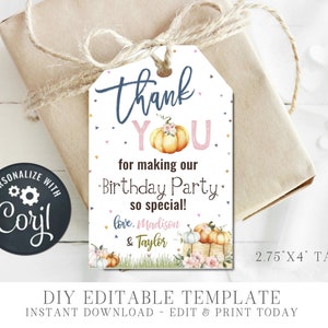 EDITABLE Fall Birthday Party Favor Tags - Girl Pumpkin Birthday Party ...
