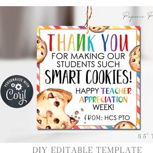 EDITABLE Cookie Teacher Appreciation Gift Tag, Thank You Teacher ...