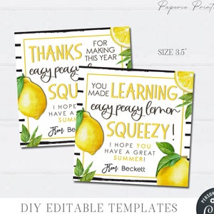 Lemon Teacher Appreciation Gift Tag: Editable Thank You (digital ...
