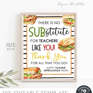 EDITABLE Sub-stitue Teacher Appreciation Sign, Teacher Appreciation ...