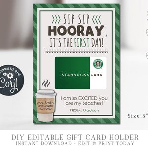 EDITABLE Coffee Gift Certificate Card for Teacher Back to | Etsy