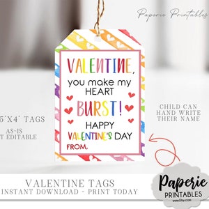 Valentine You Make My Heart Burst Valentine Tags Kids - Etsy