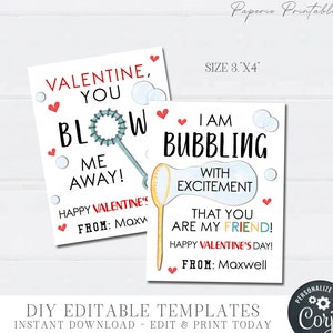 EDITABLE Bubbles Valentine Cards, Kid Valentine Cards, School Valentine ...