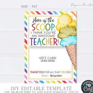 EDITABLE Teacher Appreciation Gift Card Holder, Here's the Scoop ...