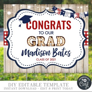EDITABLE Graduation Yard Sign, Class of 2023 Graduation Sign, Congrats ...