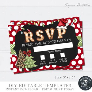 Editable Christmas Party RSVP Cards: Modern Template (DIY Edit) #CP01 ...