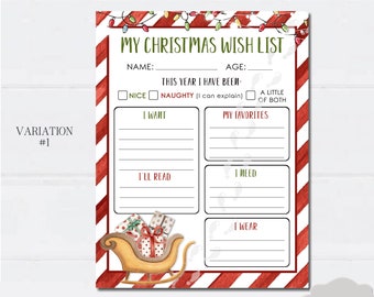 Kids Christmas Wish List Printable Instant Download - Etsy