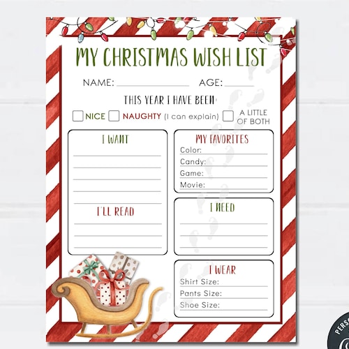 EDITABLE Christmas Wish List for Kids Christmas Wish List - Etsy