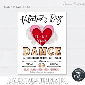 EDITABLE Valentine's Day School Dance Flyer, Valentine's Day Dance ...