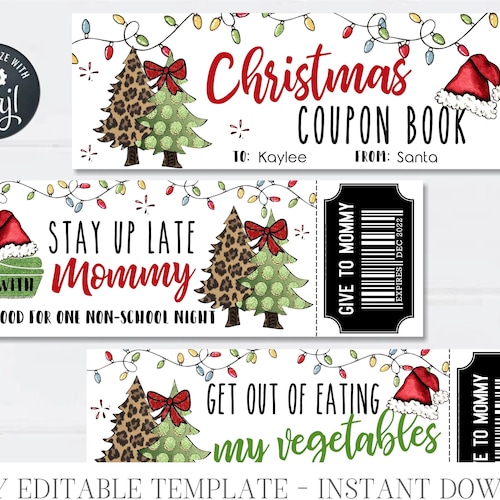 EDITABLE Kids Christmas Coupon Book Christmas Coupons for | Etsy