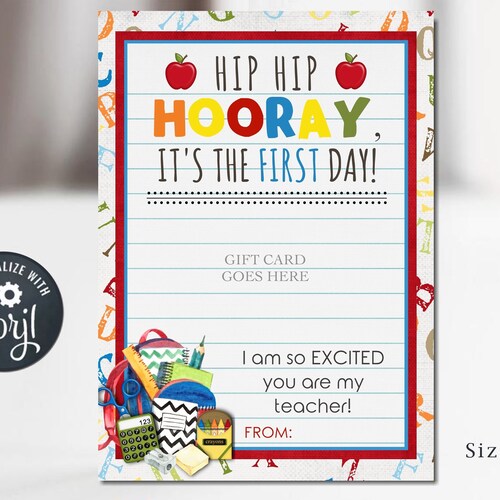 EDITABLE First Day of School Teacher Gift Card Back to School - Etsy