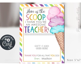 EDITABLE Ice Cream Gift Card Holder Here's the Scoop Ice - Etsy