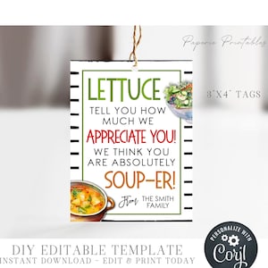 EDITABLE Salad Appreciation Gift Tag, Teacher Appreciation Tag, Thank ...