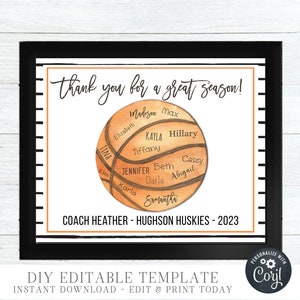 Editable Basketball Coach Gift Printable: Team Appreciation (DIY Corjl ...