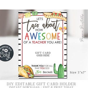 EDITABLE Taco About Teacher Appreciation Gift Card Holder, Teacher ...