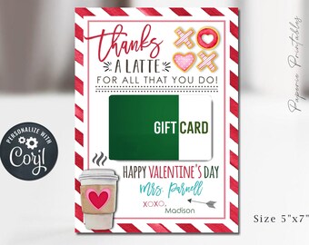 EDITABLE Valentine's Day Teacher Gift Card Holder Thanks | Etsy