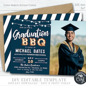 EDITABLE Graduation BBQ Invitation, Graduation Party Template, Photo ...