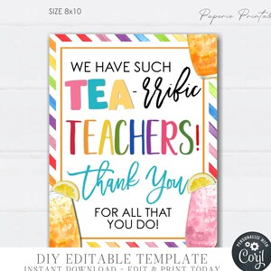 Editable Tea-riffic Teacher Appreciation Sign (digital Download) #TAW38 ...
