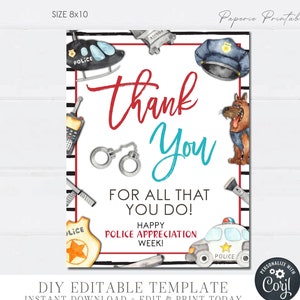 Editable Police Appreciation Sign: Thank You Gift (DIY Corjl) - Etsy