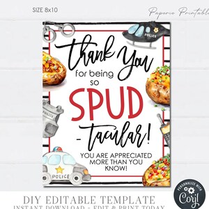 EDITABLE Police Appreciation Sign, Spud-tacular Potato Police Sign ...