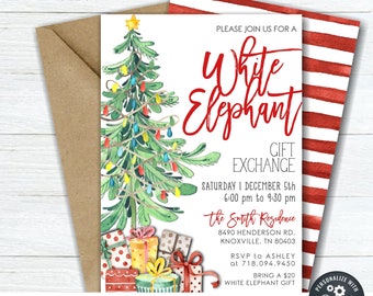EDITABLE White Elephant Gift Exchange Invitation, Christmas White ...