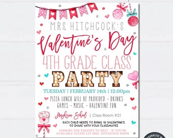 Valentine's Day Class Party Template, Valentine's Class Party Editable ...