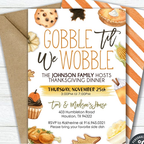 EDITABLE Gobble Til We Wobble Thanksgiving Party Invitation - Etsy