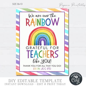 Rainbow Teacher Appreciation Sign: Editable Thank You Gift (digital ...