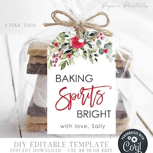 Editable Baking Spirits Bright Tag, Baking Spirits Bright Gift Tag ...