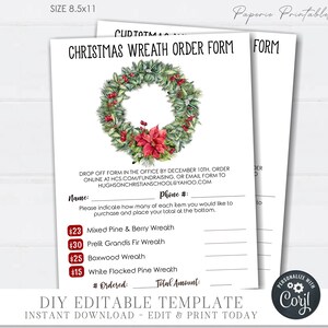 Editable Christmas Wreath Fundraising Order Form (DIY Corjl Template) # ...