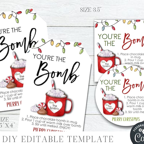 Christmas Gift Tags Hot Cocoa Bomb Hot Chocolate Recipe Tag - Etsy