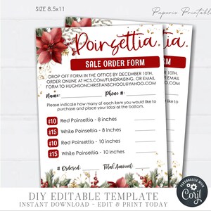 EDITABLE Poinsettia Sale Order Form, Christmas Flower Sale Order Form ...