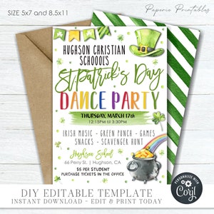 Editable St. Patrick's Day School Dance Flyer (DIY With Corjl) - Etsy