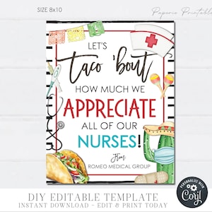Editable Taco 'bout Nurse Appreciation Sign (digital Download) - Etsy