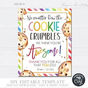 EDITABLE Cookie Appreciation Sign, Teacher Appreciation Cookie Sign ...